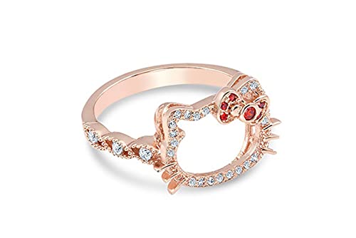 GEMSPARKLES 'Hello Kitty' Miligrain Engagement Ring For Womens In 14K Rose Gold Plated 925 Silver 0.50CT Round Cut CZ Garnet Diamond_7