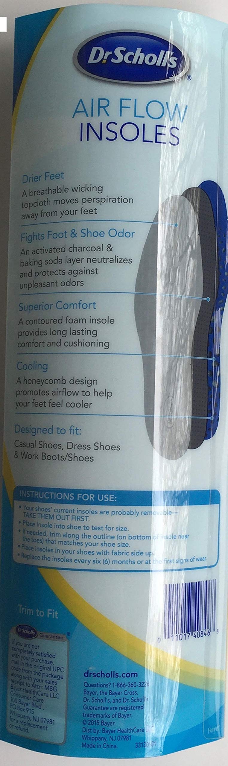 Dr. Scholl's Air Flow Odor Protection Insoles Men's Size 8-13