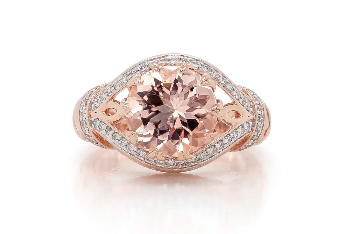 GEMVIO Collection Unique 10MM Peach Morganite Gemstone Ring 18K Rose Gold Engagement Anniversary Bridal Wedding Ring 2.60 Cttw Size-7