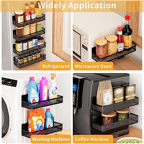 Magnetic Spice Rack for Refrigerator, 4 PACKS Super Strong Magnetic Holder 13lbs, Movable Magnetic Shelf for Refrigerator Kitchen Organization -2 Paper Towel Holder,5 Magnetic Hooks,8 Removable Hooks