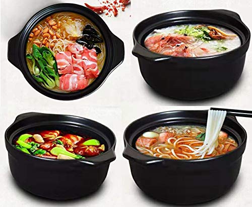 Premium Ceramic Black Casserole Clay Pot with Lid,For Cooking Hot Pot Dolsot Bibimbap and Soup