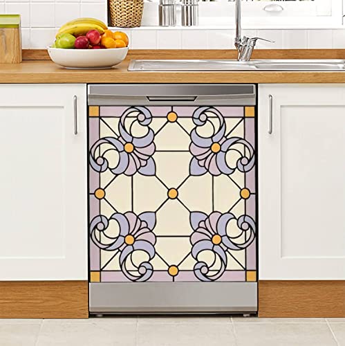 Dishwasher Magnet Cover French Lilies Symmetric Composition Modern Illustrations in Stained Magnetic Refrigerator Stickers Decorative Appliance Cover Fridge Panels Metal Door Garage 23x26in