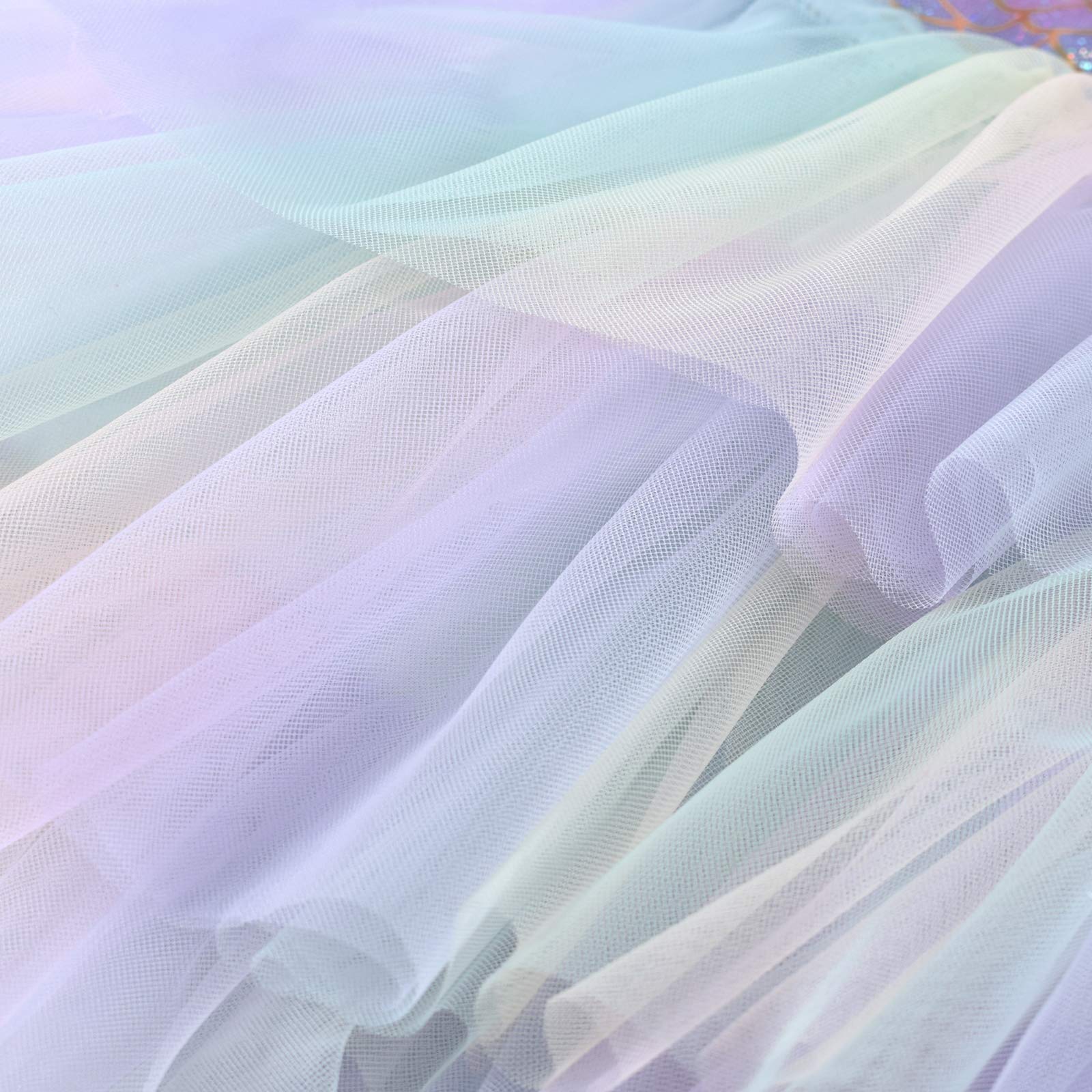 Girls Tutu Dress Rainbow Tulle A-Line Ruffle Sleeve Mermaid Party Dresses 4T