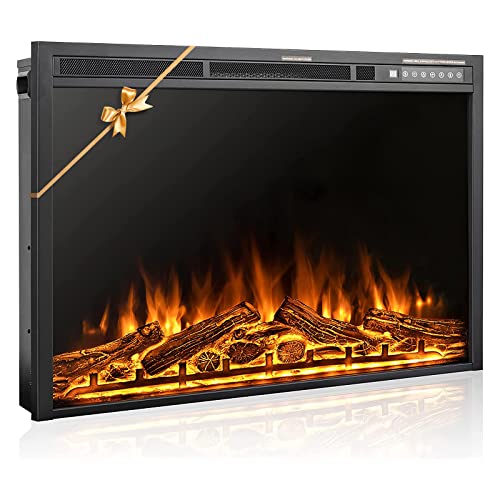 Xbeauty 34 Inch Electric Fireplace Inserts Electric Heater with Remote Control & Timer &3 Colors, Overheating Protection,Touch Screen,750W/1500W