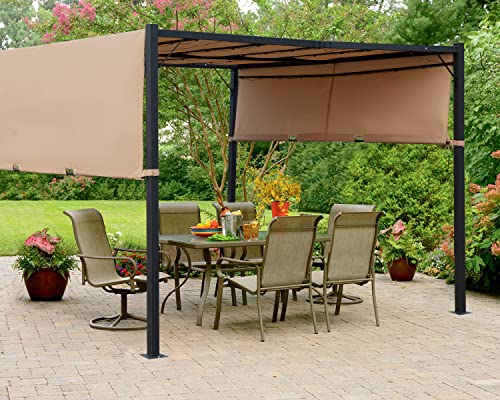 Pergolas Gazebo for Patios 10 * 10 Metal Gazebo Canopy Tent with Sliding Adjustable Canopy Weather-Resistant Fabric Quality Materials Solar Powered Led for Patio Outside Garden Backyard,Tan