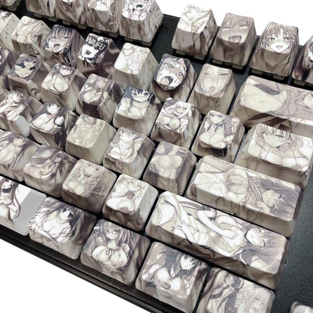 JYWF108 PBT Dye Sublimation Keycap Anime keycaps for Mechanical Gaming Keyboards (Cherry Switches) (Black and White)