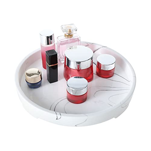 skyehomo Round Resin Marble Tray,Marble Pattern Decorative Storage Organizer,Vanity Tray for Candles,Cosmetics,Perfume,for Bathroom Bedroom Kitchen Nightstand Dressers