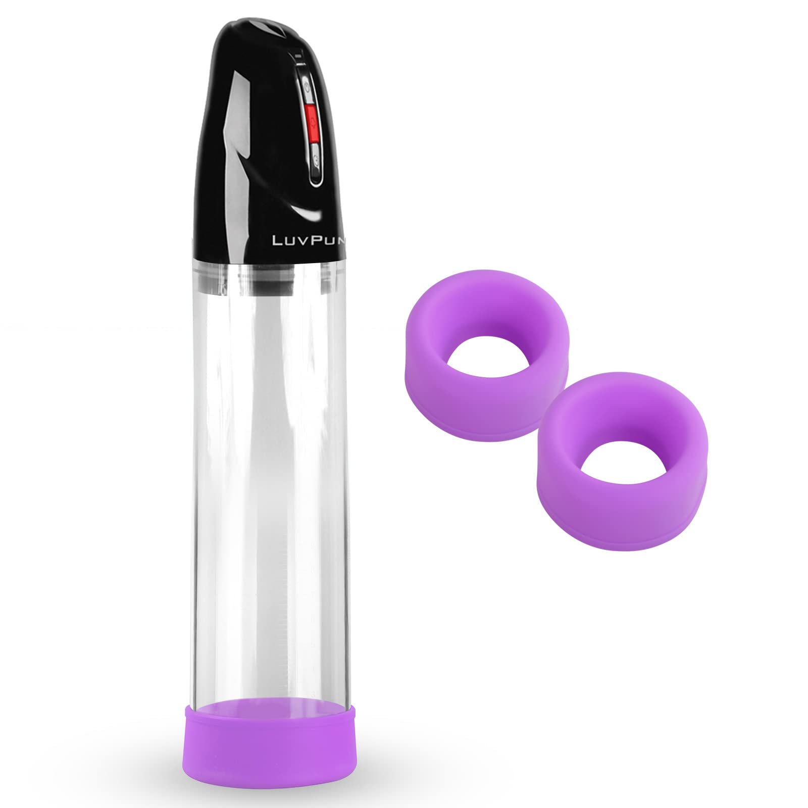 LeLuv Black Automatic Smart Programmable iPump Male Vacuum Pump That Records Your Vacuum Level with Clear 8 Inch Length Cylinder, 3 Pack Premium Large Sleeves
