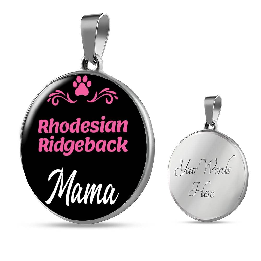 Express Your Love Gifts Rhodesian Ridgeback Mama Necklace Circle Pendant Engravable 18k Gold Plated 18-22" Dog Mom Pendant