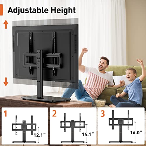Perlegear Tabletop TV Stand, Universal TV Stand for 23β55 Inch LCD/LED/OLED TVs, Height-Adjustable with Tempered Glass Base & Cable Management, Holds up to 77 lbs, VESA 400x400mm, PGTVS02