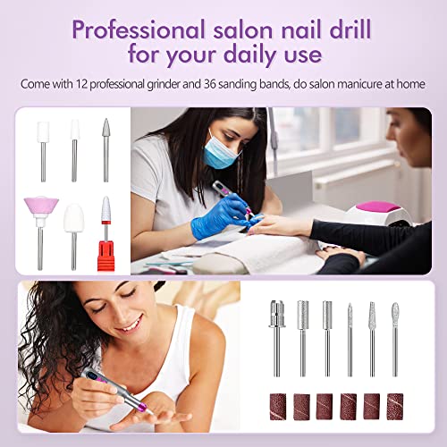 Nail Drill CANDWHIP, Cordless Electric Nail Drill Professional Efile Nail Drill Kit for Acrylic, Gel Nails, Manicure Pedicure Polishing Shape Tools Design for Home Salon Use Gray