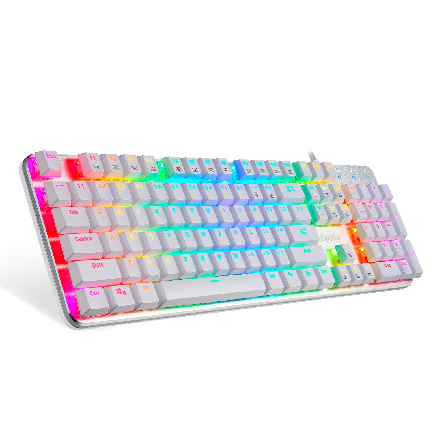 EagleTec KG051-BR RGB Backlit Mechanical Gaming Keyboard Low Profile Mechanical Gamers Keyboard 104 Key Metal Mechanical Computer USB Gaming Keyboard for PC (WHITE VERSION)