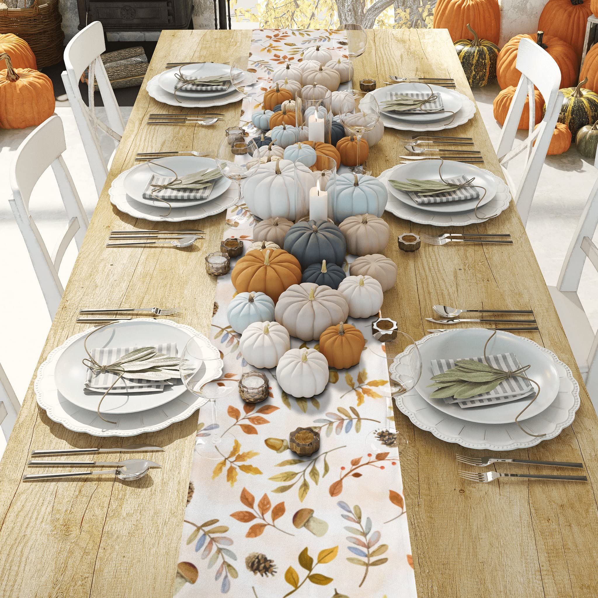 Fall Table Runner Autumn Orange Leaves Table Decor Thanksgiving Farmhouse Home Kitchen Decorations 13x72 Inch (Leaves Decor, 13x72)