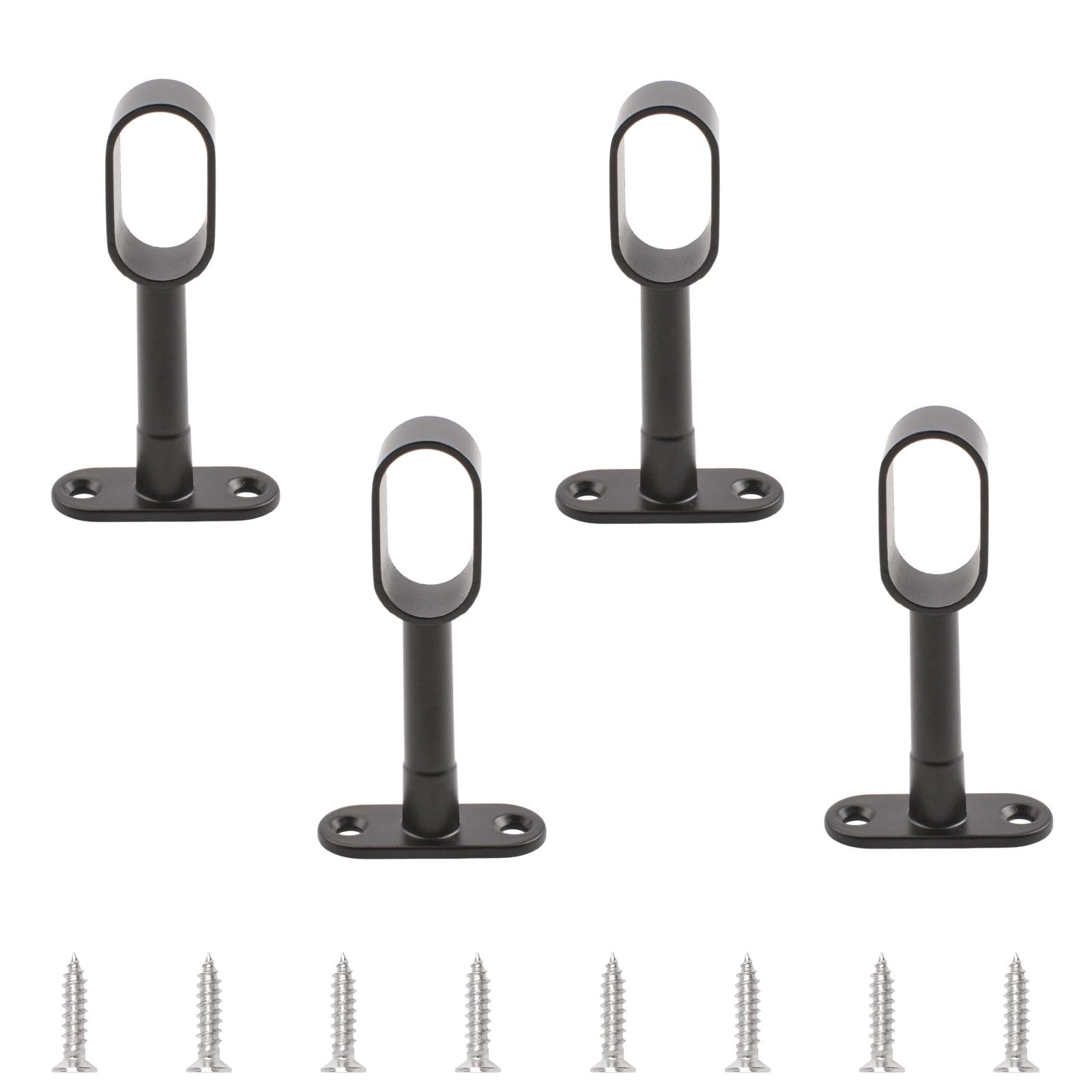 INCREWAY 4pcs Black Closet Rod Support, Zinc Alloy Oval Wardrobe Rod End, Adjustable Hollow Rod Bracket for Cabinet Bedroom Bathroom