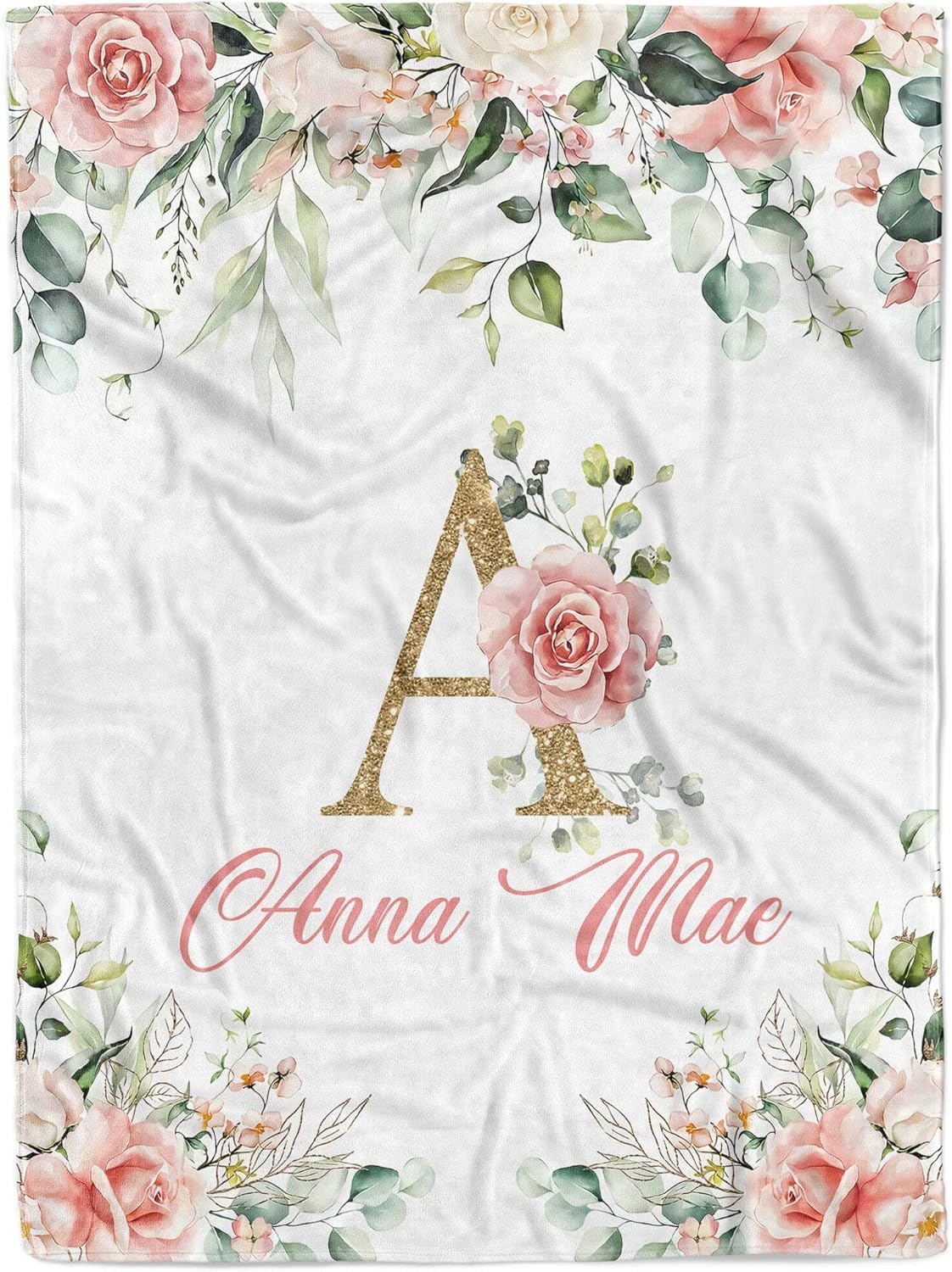 Honestchi Floral Personalized Baby Blankets for Girls - Custom Baby Girl Blanket - Customized Baby Gifts with Name - Soft, Lightweight & Giftable