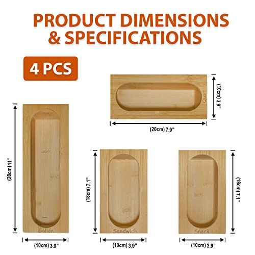 Ziplock Bag Storage Organizer - Bamboo Wood 4 Piece Plastic Bag Dispenser for Kitchen Drawer - for Gallon, Quart, Sandwich and Snack Size Ziplock Bags – by KITCHENCLIQUE