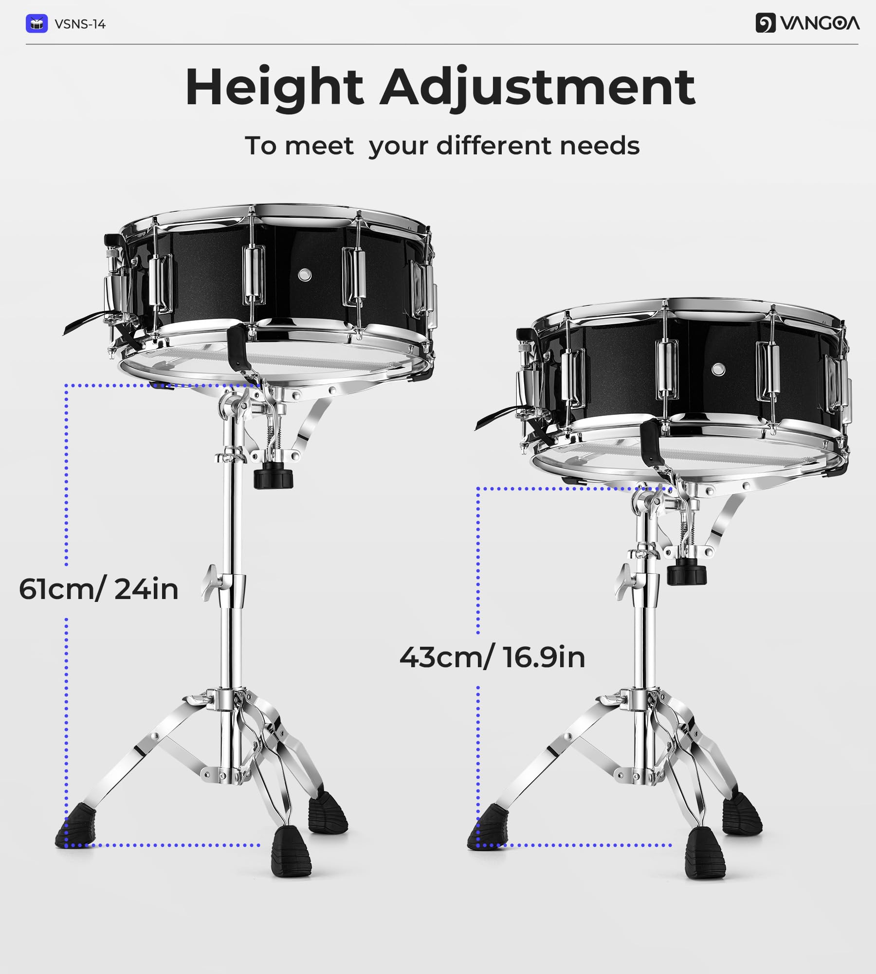 Vangoa Snare Drum Kit 14 x 5.5 Inches Marching School Band Student Beginner Practice Snare Drum with Stand, Gig Bag, 5A Drumsticks, Tuning Key, Coated Drum Head, Strap, Mute Pad, Black