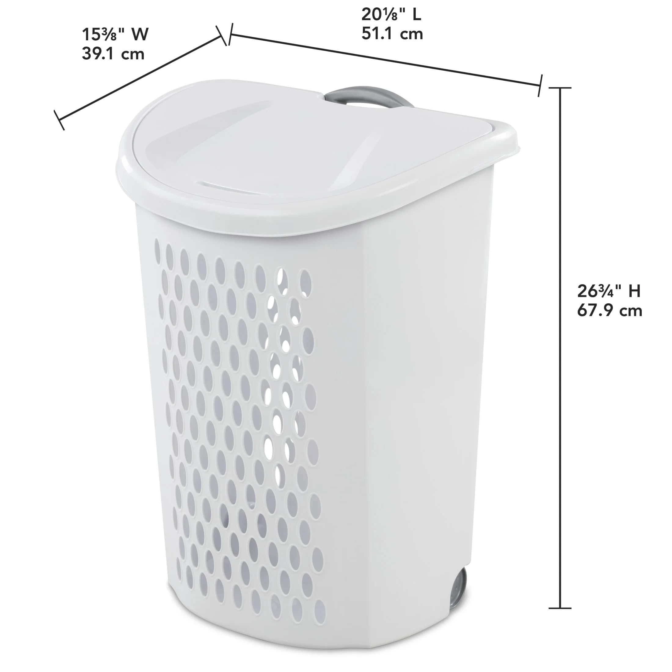 LEEPE Ultra Wheeled Design Clothes Laundry Basket, 135 Liter (20 1/8" x 15 3/8" x 26 3/4")Capacity, Laundry Hamper White Lid & Base w/Plastic Handle & Wheels,1-Pack