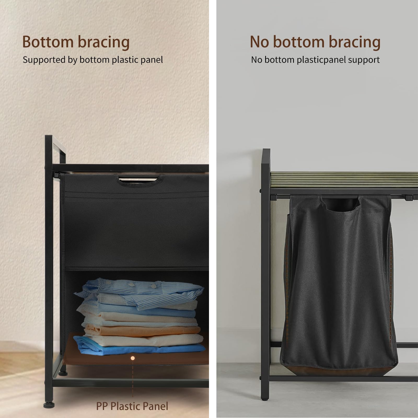 Laundry Hamper 3 Section, 3 Bag Laundry Sorter Organizer, Laundry Basket with Pull-Out and Removable Oxford Fabric Laundry Bags for Clothes Storage, Brown and Black
