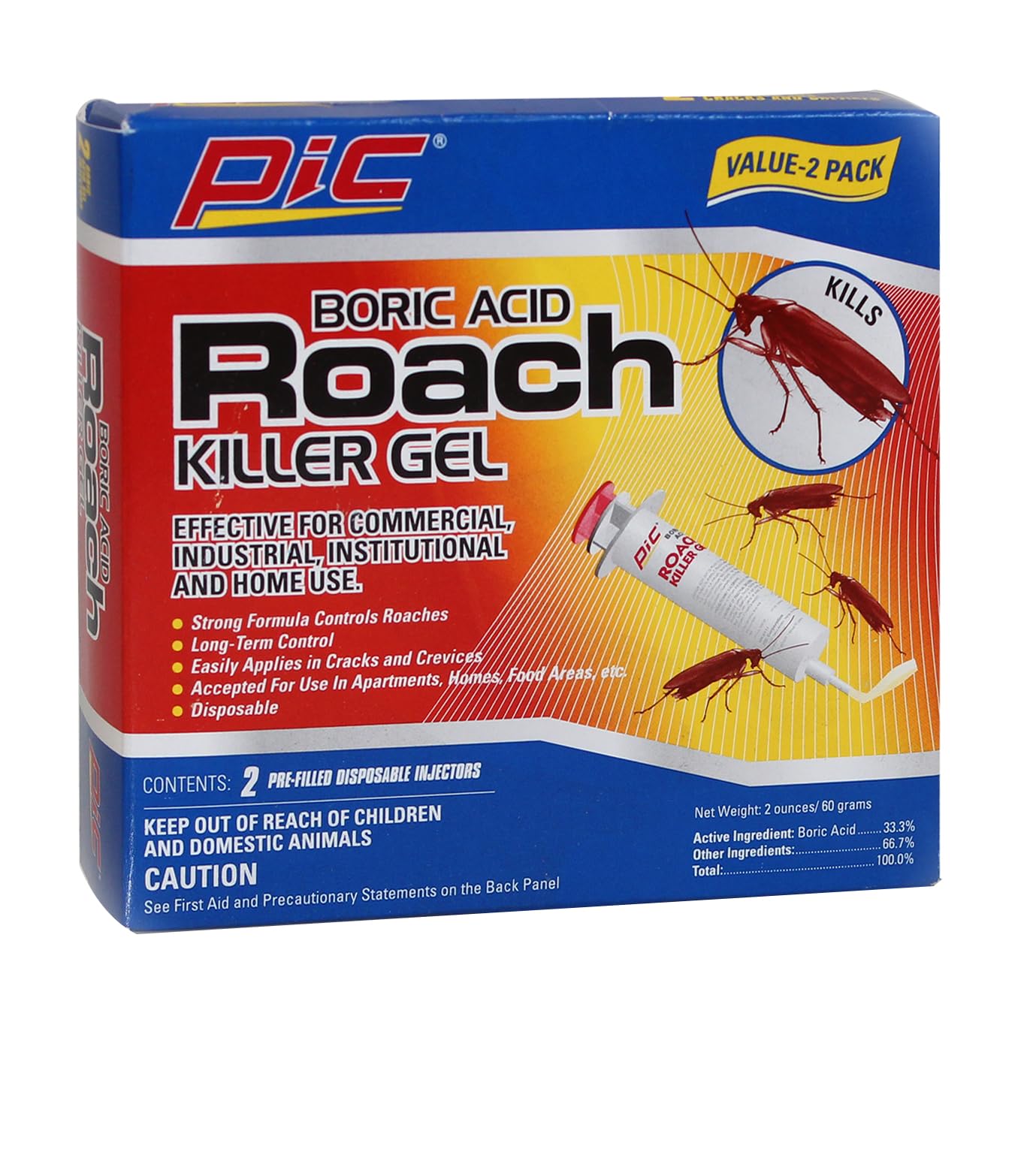 PIC GEL Boric Acid Roach Control Gel, 1-Ounce Syringe, 2-Pack , White
