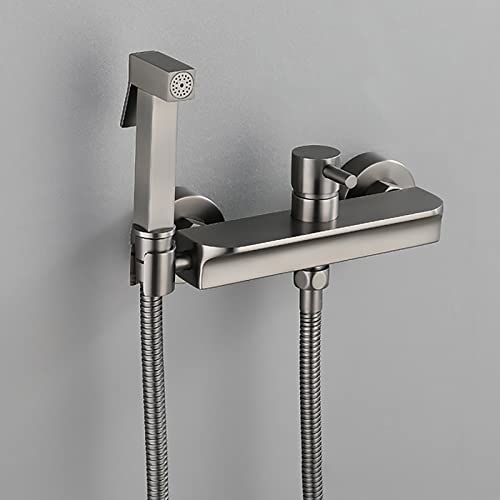 MINJING Handheld Bidet Sprayer for Toilet, Gray Cloth Diaper Sprayer Kit Wall Mounted Brass Bidet Sprayer Set Single Handle Toilet Bidet Sprayer Kit with 150cm Shower Hose