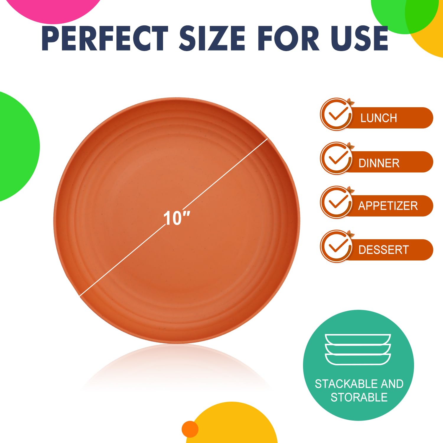 Homienly 10 inch Deep Dinner Plates Set of 8 Alternative for Plastic Plates Microwave and Dishwasher Safe Wheat Straw Plates for Kitchen Unbreakable Kids Plates with 4 Colors (Classic Bright)