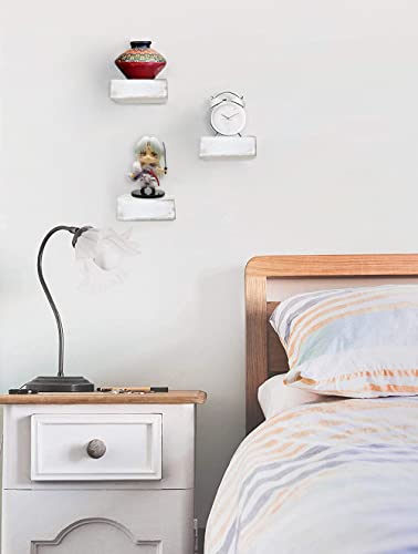HADEEONG 3-Pack Rustic Small Floating Shelves - 4 Inch Wood Display Ledges for Small Decor, Compact Style Wall Shelf for Farmhouse Bedroom, Living Room, Office