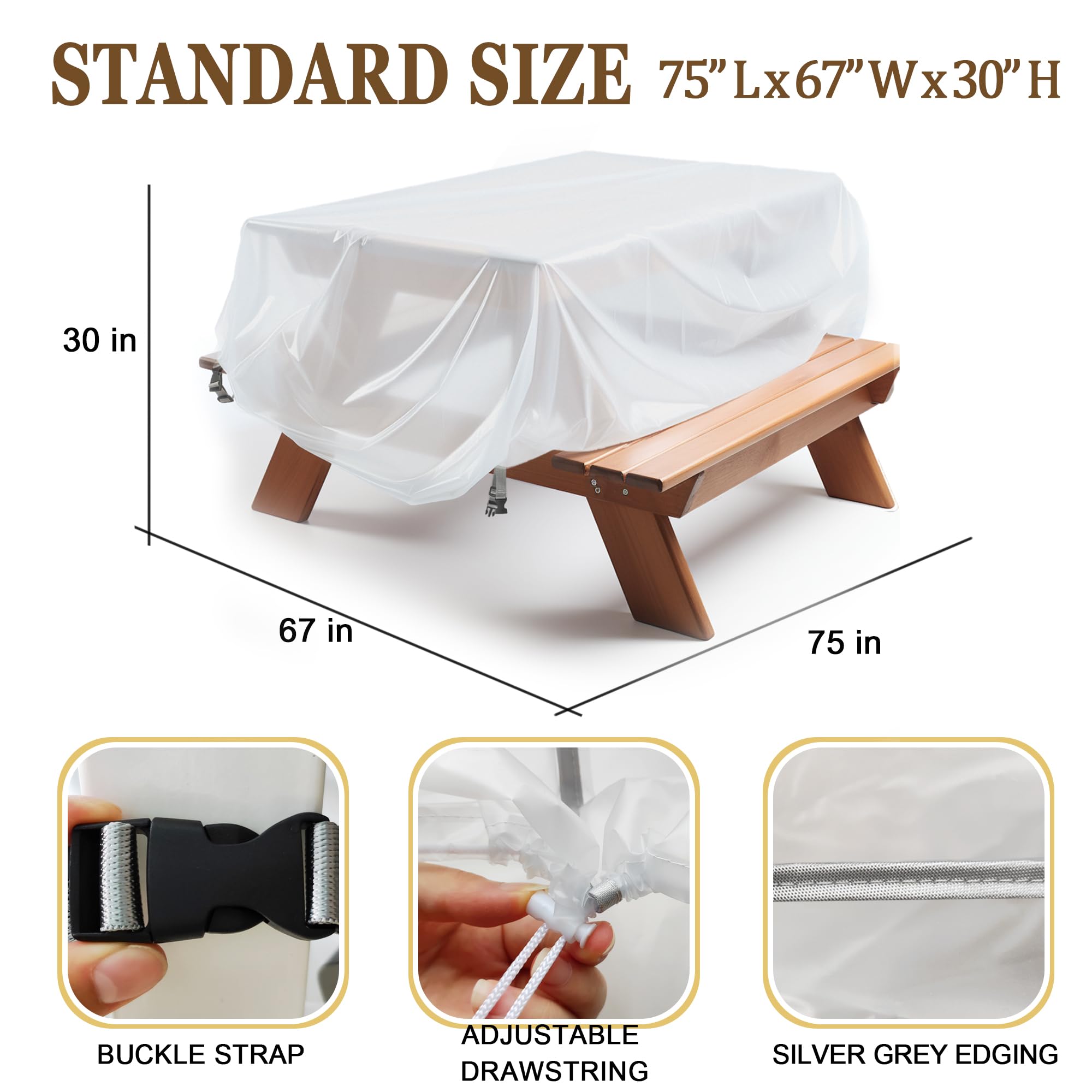IndigoTempest9 Waterproof Picnic Table Cover for Outdoors,Plastic Cover,Frosted PVC Outdoors Furniture Covers for 6 ft Picnic Table Bench Set,75β L x 67β W x 30β H