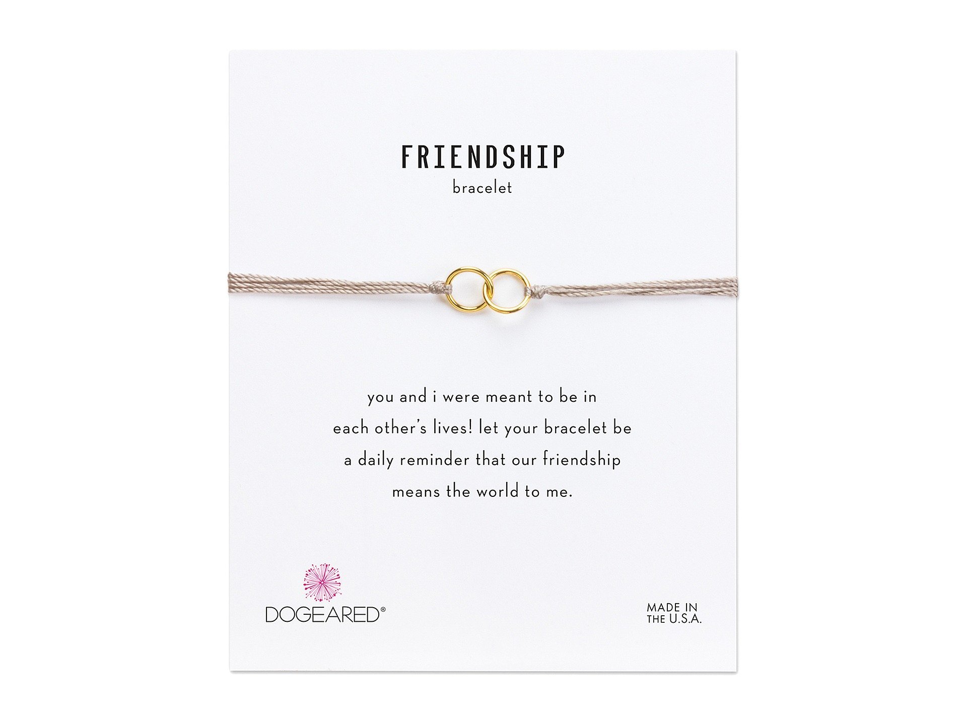 Dogeared Friendship Double Linked Rings Silk Bracelet Taupe/Gold Dipped One Size