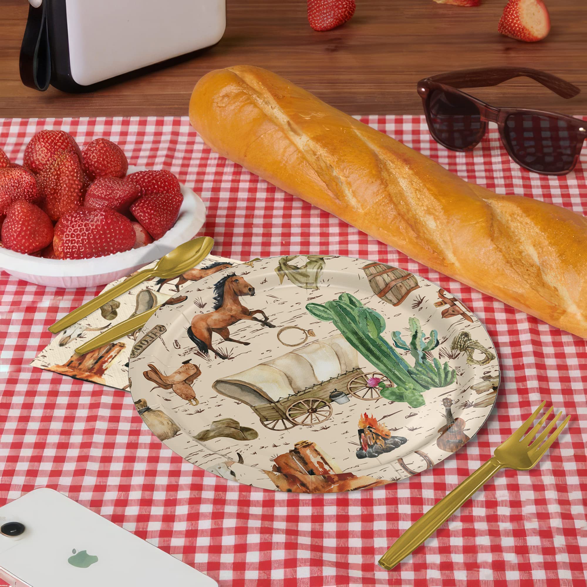 HIPVVILD Western Cowboy Party Decorations Tableware - Wild West Rodeo Theme Birthday Baby Shower Party Supplies Table Decorations, Paper Plate, Cup, Napkin, Disposable Cutlery | Serve 24