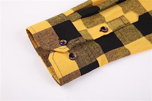 Disimlarl Fall Men's Flannel Plaid Long-Sleeved Casual Shirt Button Classic Checkered Double Pocket Shirts M512 USA 2XL Asian 8XL