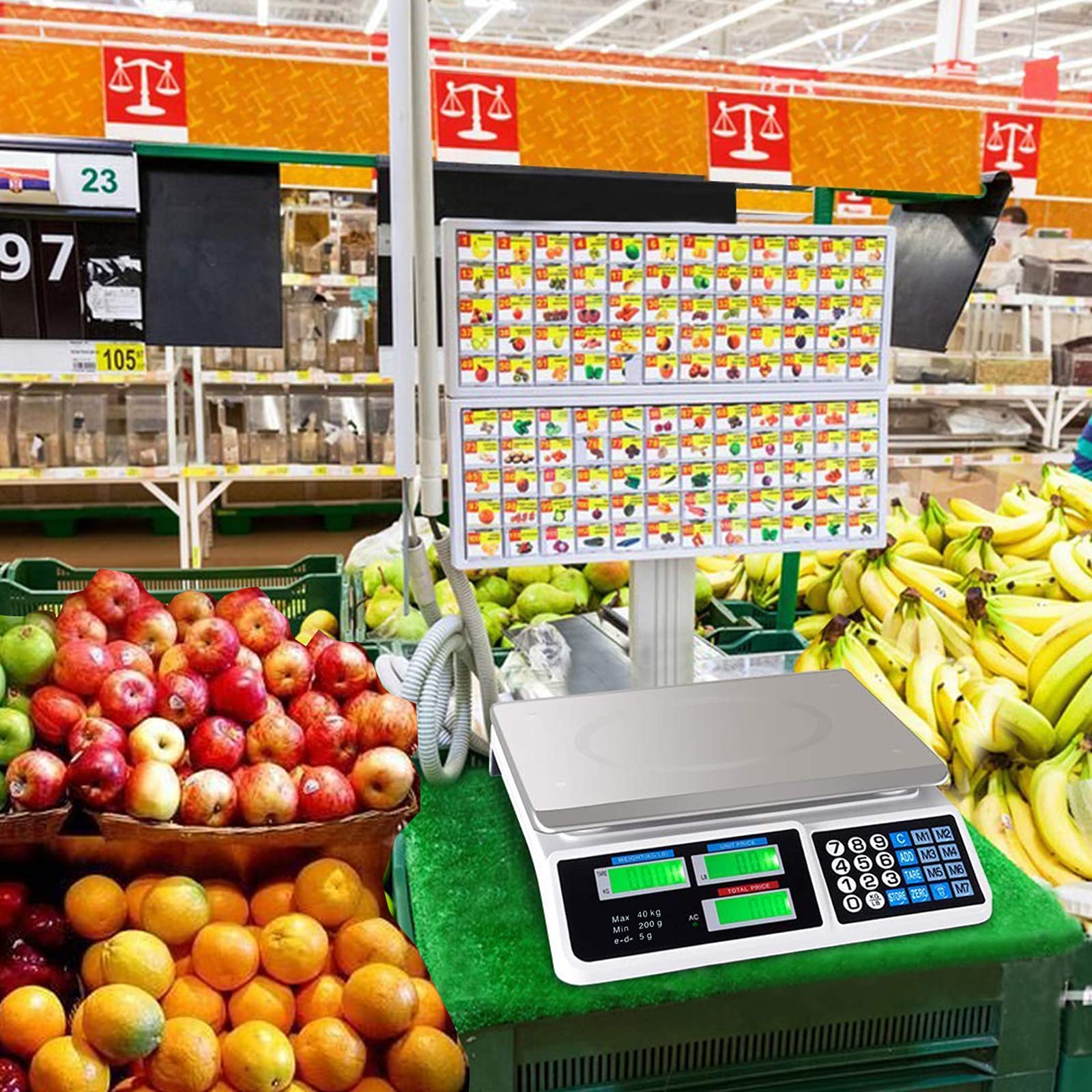 DEARCOOL Digital Commercial Price Scale, 88LB/40KG Electronic Price Computing Scale, Commercial Food Meat Fruit Weight Scale with LCD Display, Stainless Steel Platform