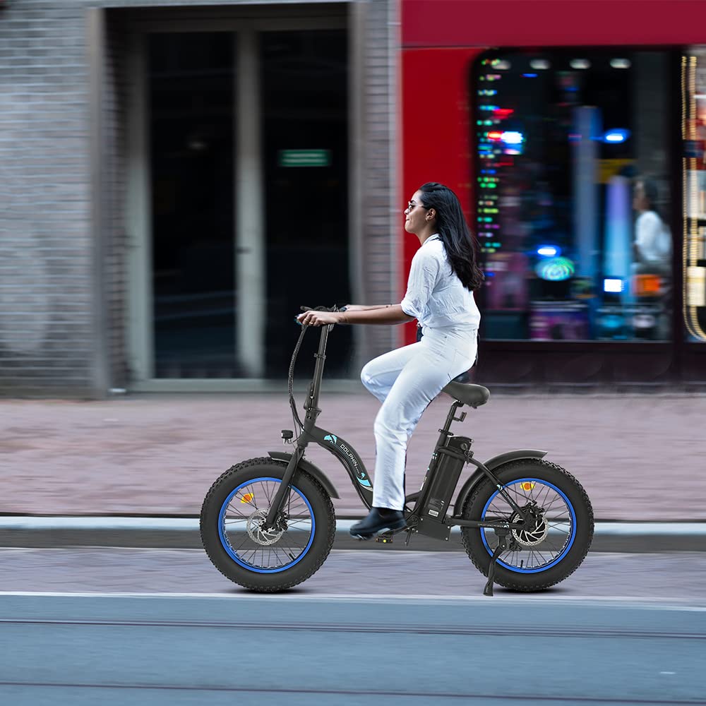 ECOTRIC 20" Folding Electric Bike Ebike 36V/12.5AH Lithium Battery 500W Powerful Rear Motor Step-Through Fat Tire Bicycle 7 Speed Gear (Black/White) 90% Pre-Assembled