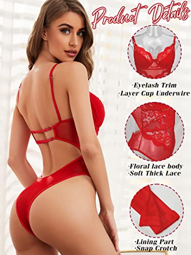 popiv Women Lace Bodysuit Sexy Mesh Teddy Lingerie Cami Bustier Tops Going Out Tank Top