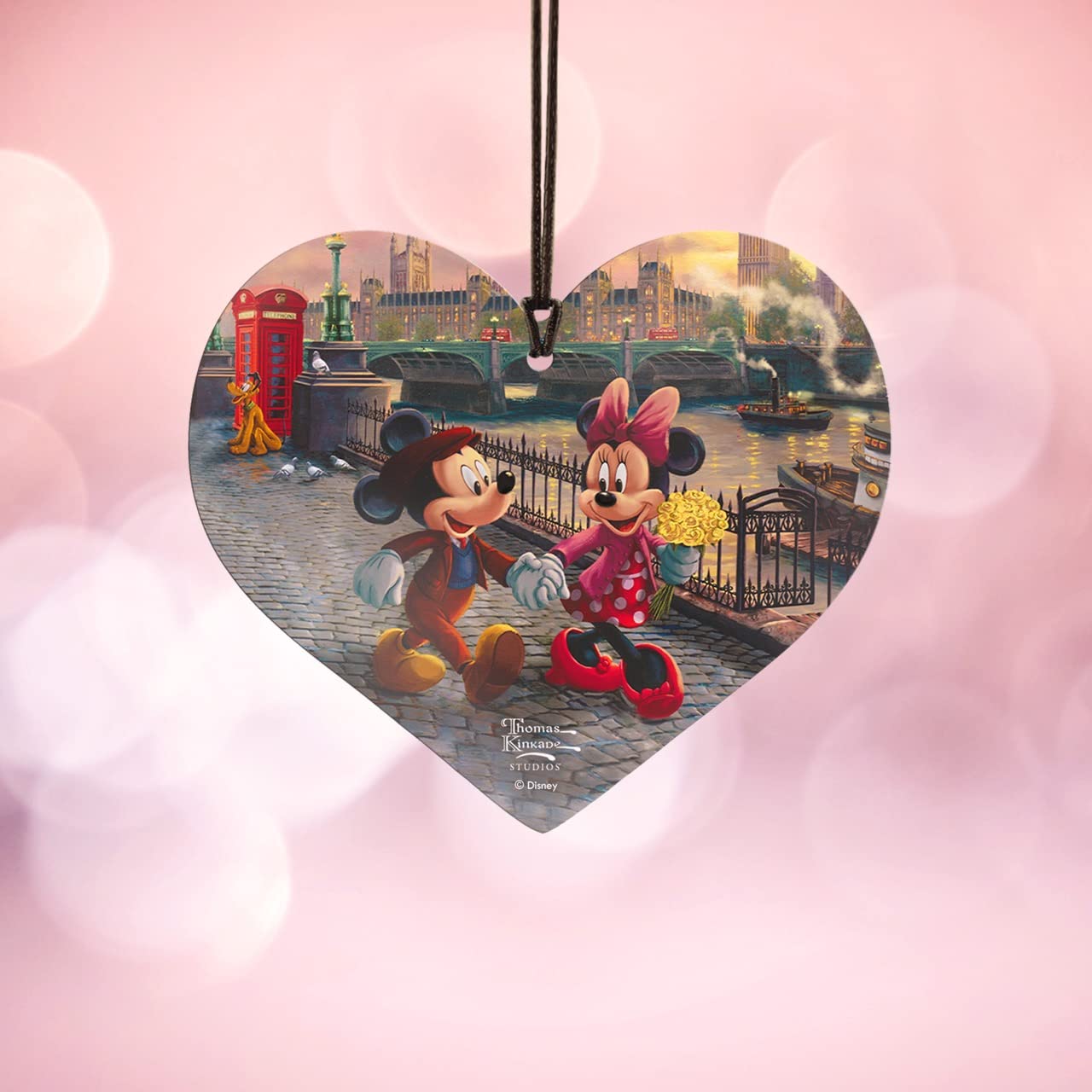 Disney β Mickey and Minnie Mouse β London β Thomas Kinkade Studios - Heart Shaped Hanging Acrylic Print Accessory β Officially Licensed Collectible