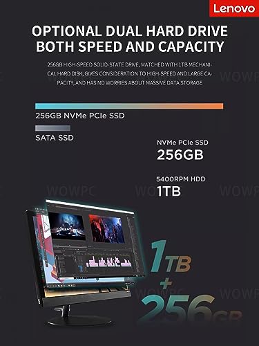 Lenovo All-in-One Business Desktop, 19.5” HD+ Display AIO, 16GB RAM, 256GB SSD + 1TB HDD, Intel Dual-Core Processor, DVD-RW, Wi-Fi, Webcam, HDMI, Wired Keyboard & Mouse, Windows 11 Pro