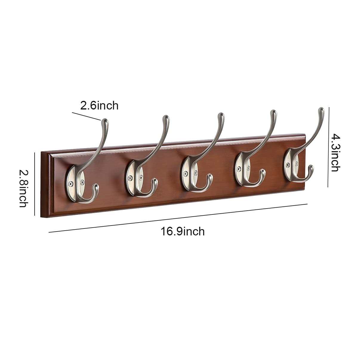 JYL HOME Wall Mount Bamboo Coat Rack, 17 Inch 5 Double Hooks, Pink and Gold
