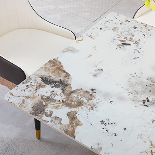 Montary 71” Modern Rectangle Dining Table for 6-8 Seat, Marble Dining Table with Sintered Stone Pandora Tabletop and L-Shape Stainless Steel & Stone Slate Base (Only Table)