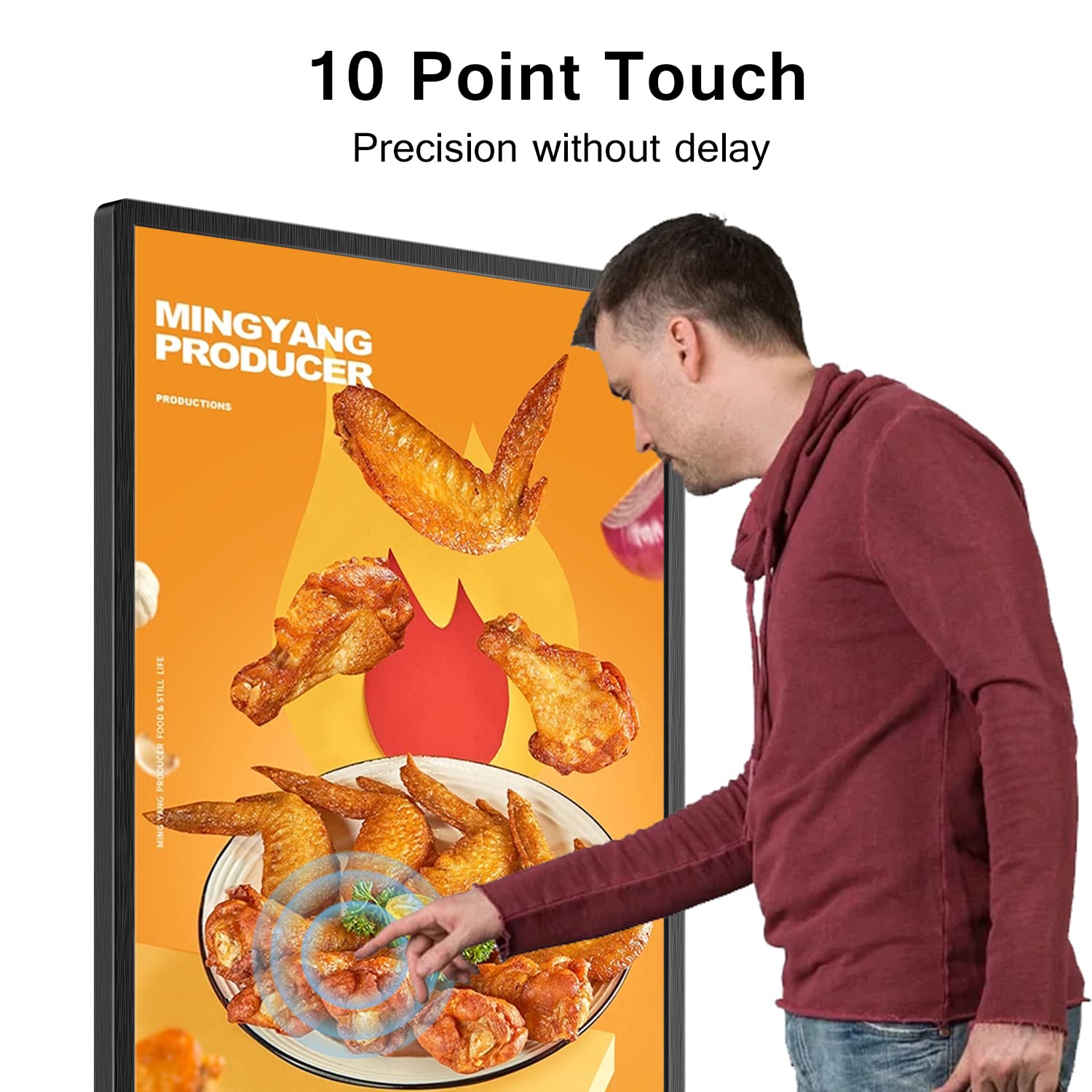 JYXOIHUB Digital Signage Displays 43 Inch Touch HD Screen Interactive Smart Board Movable Type Signage Display AD Media Player for Commercial Restaurant Display and Broadcast(Only Displays Board)