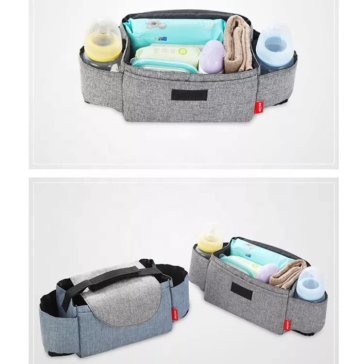 Lei Lei & Co Stroller Caddy Organizer – Baby Stroller Organizer with Protective Pocket, Stroller Phone Holder, Baby Cup Holder, Diaper Holder, & Adjustable Stroller Straps (Black)