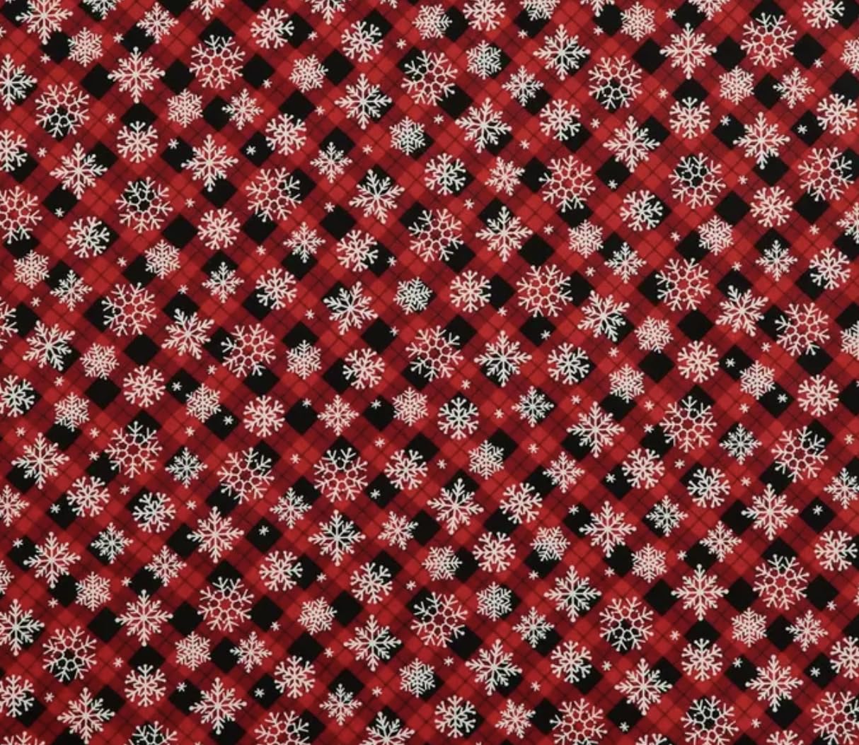 Snowflakes on Red Buffalo Plaid Christmas Precut Apparel Fabric by The Yard - One Yard