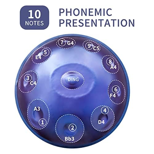 GLADFRESIT 440hz Handpan Drum 10 notes 22inch "Purple Performer" in D Kurd Minor with handpan stand, handpan case, durable mallets and dust-free cloth