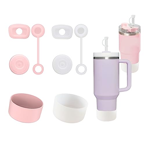 UMUST 8 Pcs for Stanley Cup Accessories, Silicone Spill Proof Stoppe & Silicone Bumper Boot,Leakproof Silicone Seal Kit & Water Bottle Bottom Sleeve for Stanley Cup1.0 40 oz 30 oz (Clear*4 & Pink*4)