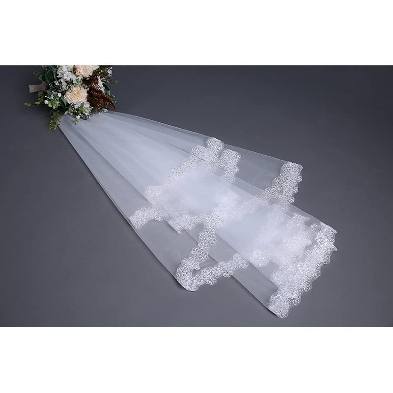 FEER Bride Long Veil Face with Lace Edge Wedding Marriage Hair Accessories (Color : As shown, Size : 300cm)