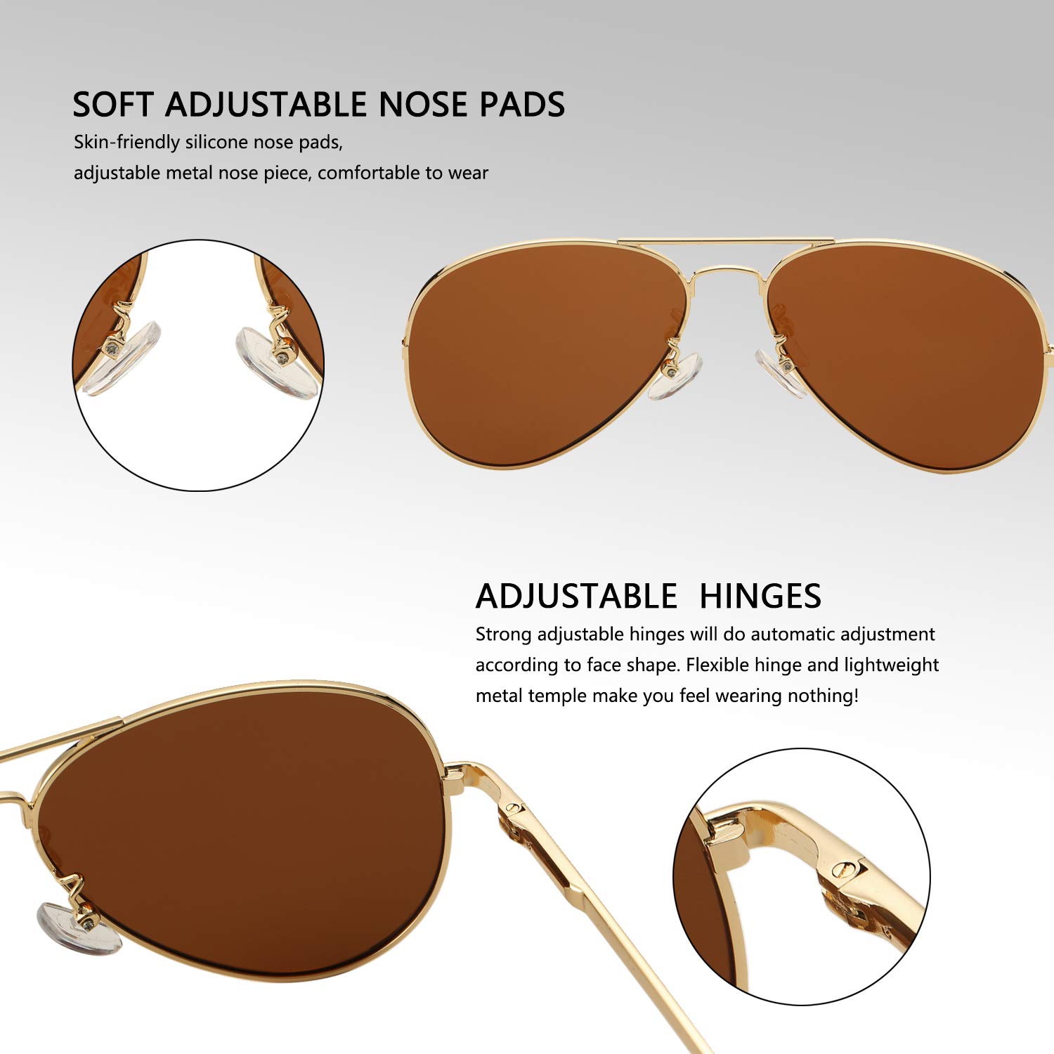 DeBuff Classic Aviator Sunglasses for Men Women Polarized Lens - UV400, 58mm (Gold Frame/Brown Lens)