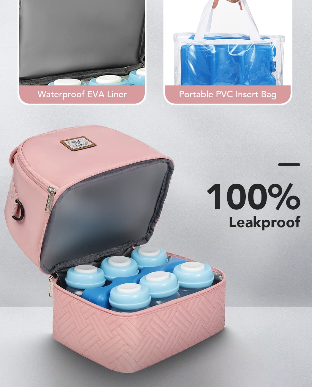 Lekereise Pumping Bag with 2 Ice Pack, Mini Double Layer Breast Pump Bag Backpack with Cooler Pocket for Working Moms, Pink