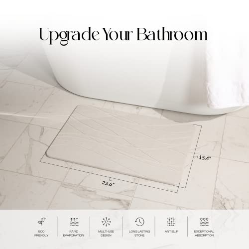 Stone Bath Mat, Diatomaceous Earth Bath Mat Stone - Non-Slip Stone Bath Mats for Bathroom, Fast-Drying Stone Bath Mat, Diatomaceous Earth Bath Stone Mat, Stone Shower Mat (Pebble White)