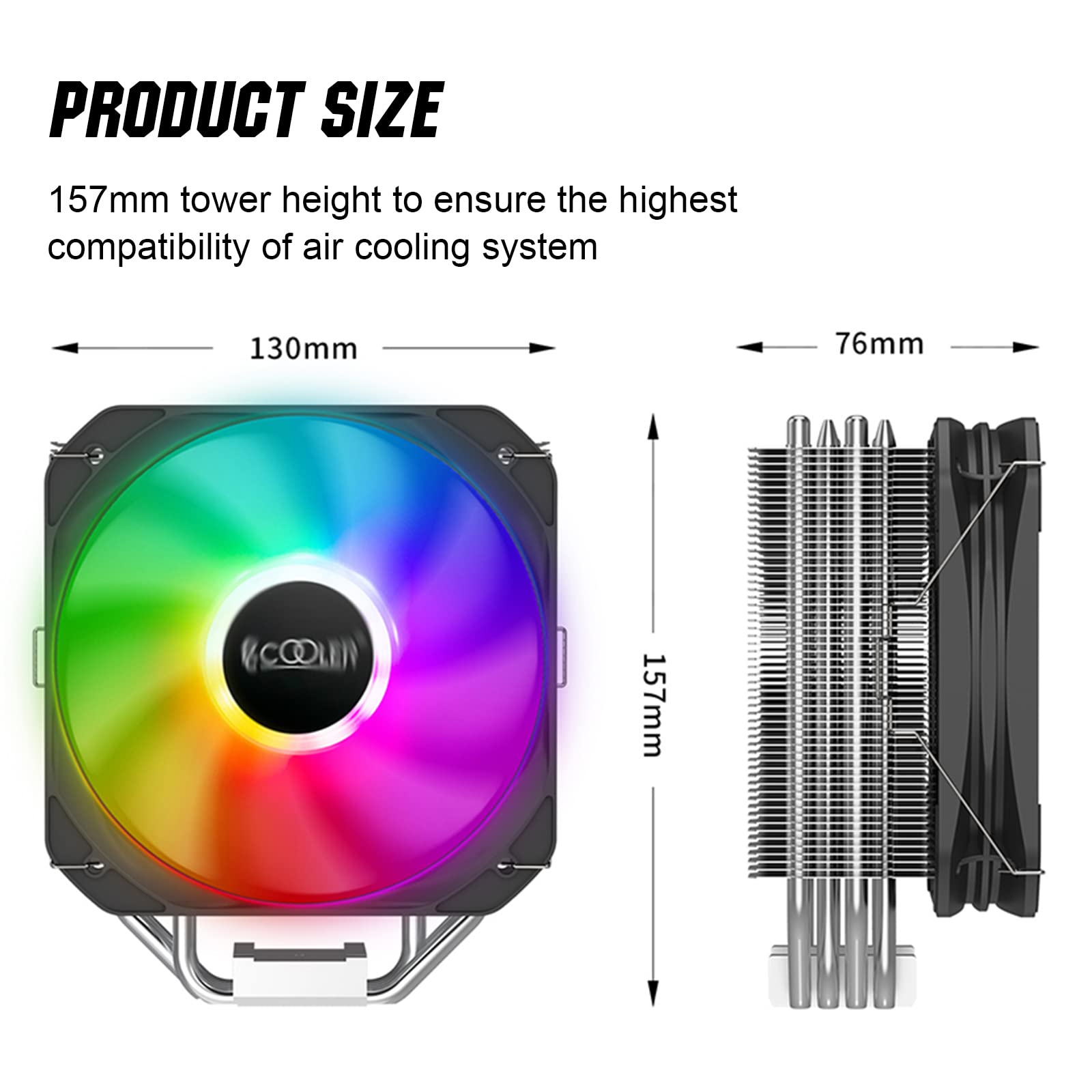 PCCOOLER Paladin 400 Premium ARGB CPU Air Cooler with PWM 130mm Fan, 200W TDP, 4 High Performance Heatpipes, Nickel-Plated Anti-oxidant Protective Layer for AMD Ryzen AM4 and Intel LGA 1700/1200/115X
