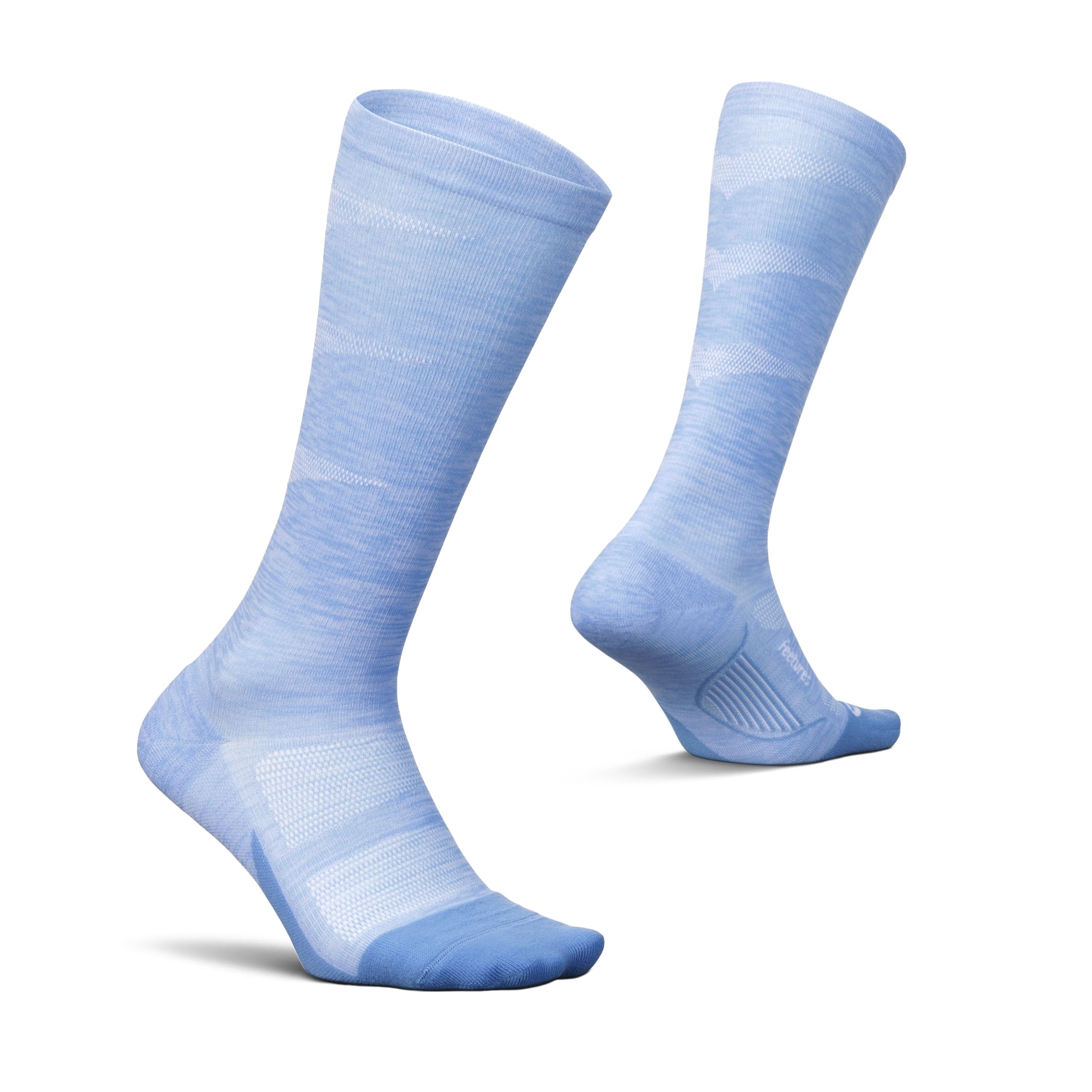 Feetures Graduated Compression Light Cushion Knee High - Compression Socks for Men & Women - Running & Athletic Recovery - Medium, Buckle Up Blue