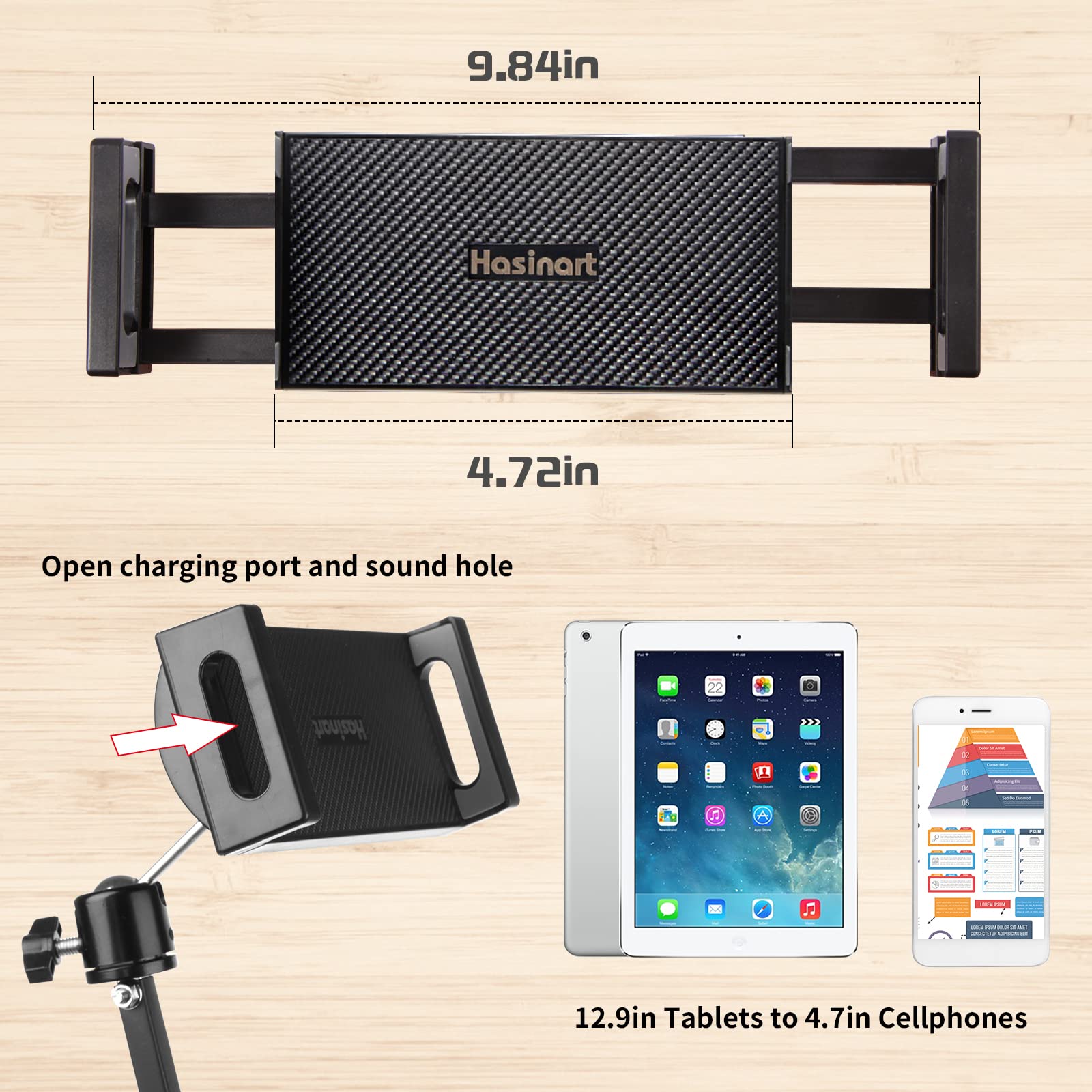 Hasinart Tablet Holder for Bed, 4-Joint Adjustable iPad Holder for Bed, 360° Rotating Tablet Arm Stand for iPad, iPhone, Sumsung Tab, Switch and Other 4.7~12.9'' Phones and Tablets